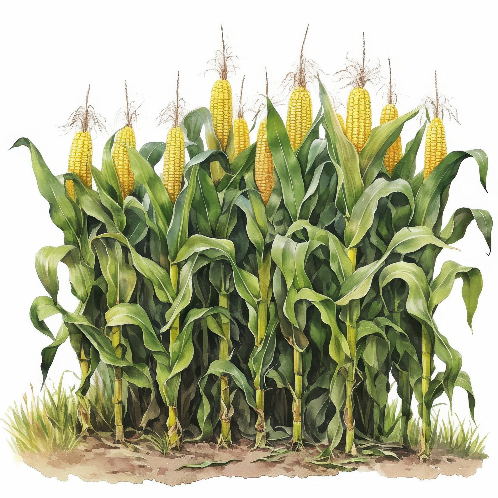 15 Corn Stalk Clipart Set, Tall Green Corns Illustrations, Printable ...
