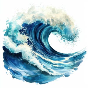 20 Ocean Waves Clipart Bundle, Printable Watercolor Ocean Clipart, High ...