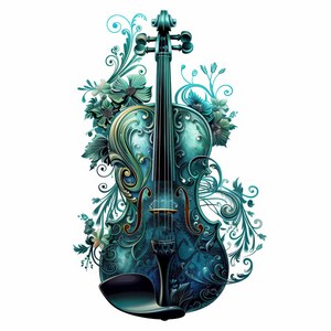 14 Elegant Teal Violin Clipart Bundle, Printable Watercolor ...