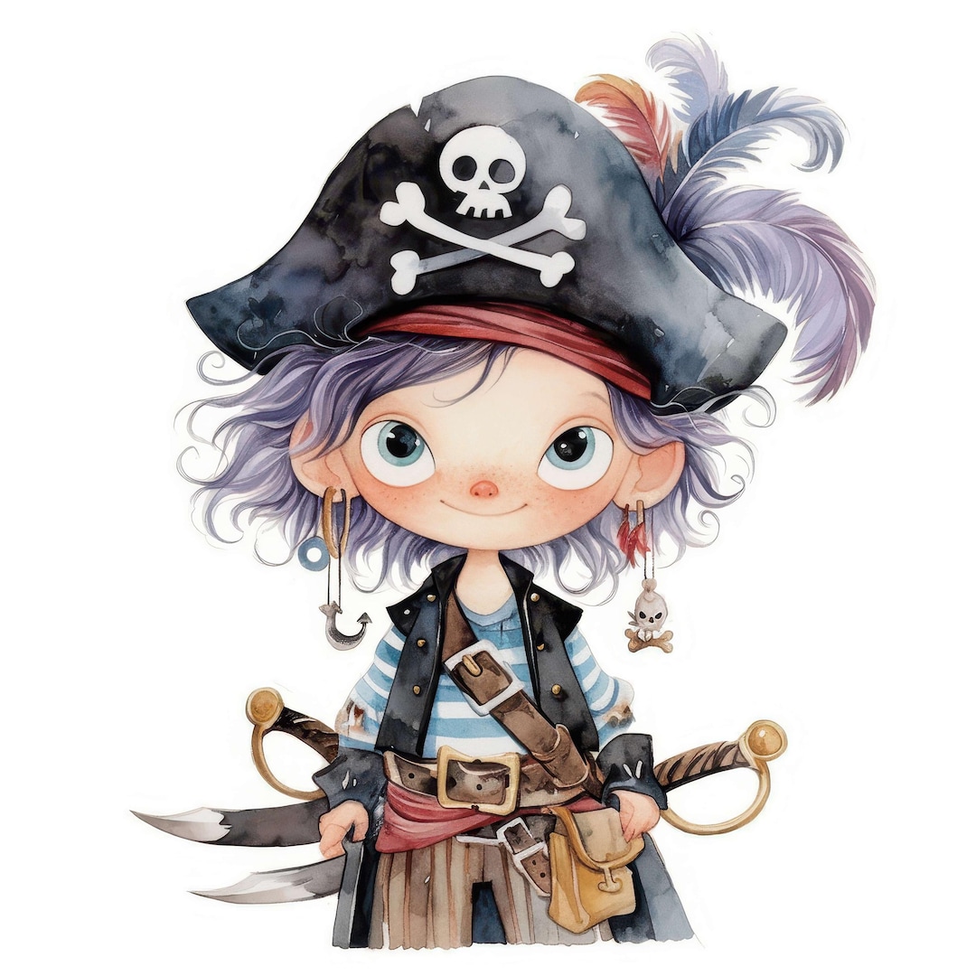 13 Cute Pirates Clipart Set, Cartoon Pirate Illustrations, Printable ...