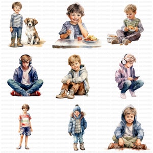 Watercolor Cute Boys Clipart | Toddler Boy, Schoolboy, Teenage Boy ...