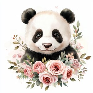 16 Panda With Roses Clipart Bundle, Printable Watercolor Illustrations ...