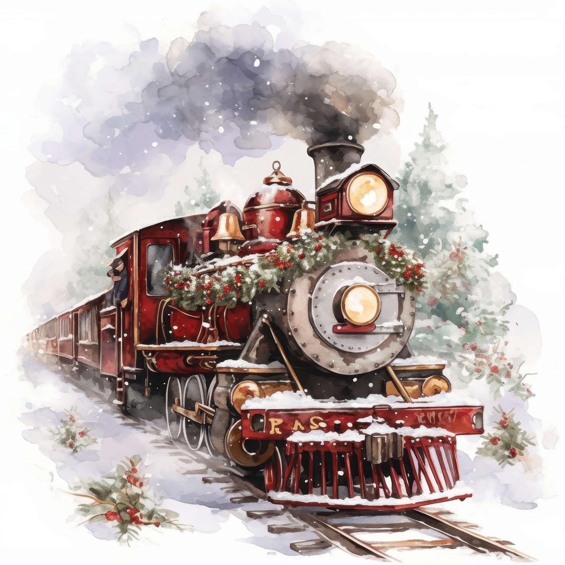 11 Christmas Train Clipart Set, Winter Train Illustrations, Printable ...