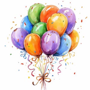 18 Colorful Celebration Balloons Clipart Bundle, Printable Watercolor ...