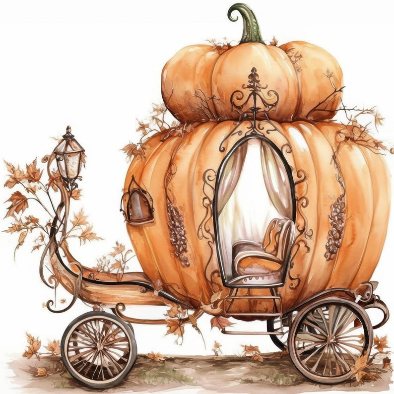 15 Pumpkin Carriage Clipart Bundle, Halloween Images Illustrations ...
