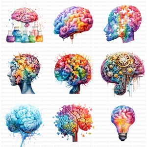Watercolor Brain Clipart | Colorful Painted Brain Illustrations ...
