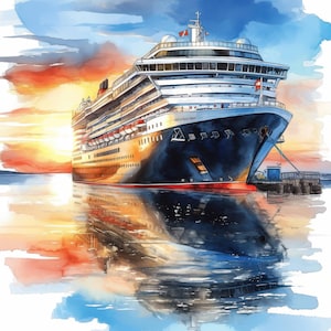 13 Passenger Ship Clipart Bundle, Printable Watercolor Cruise Ship ...