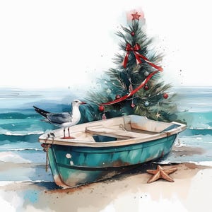 10 Nautical Christmas Clipart Bundle, Coastal Xmas Illustrations ...