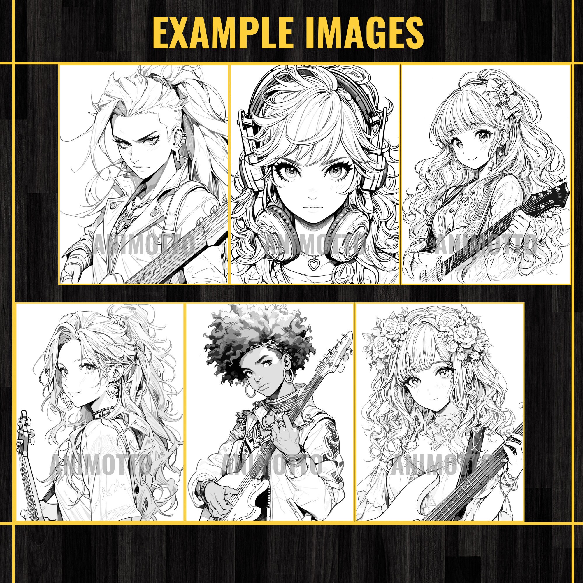 Anime Rockstar Girls Adult Coloring Book 50 Rock'n Roll Coloring Pages ...