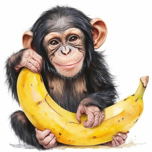11 Monkey With Banana Clipart Set, Cute Monkey Graphics, Printable ...