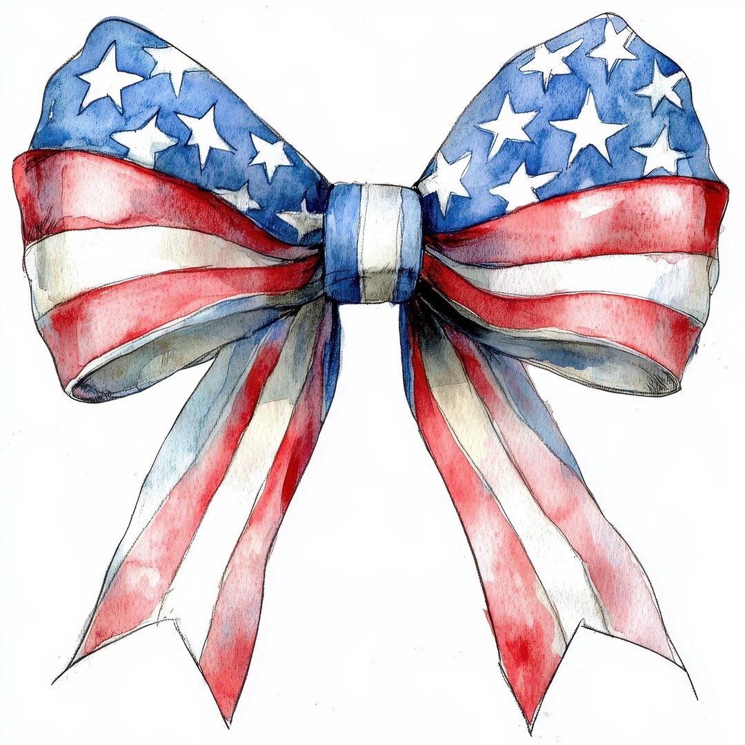 21 Patriotic Ribbons Clipart Bundle, Printable Watercolor 4th July Bow ...