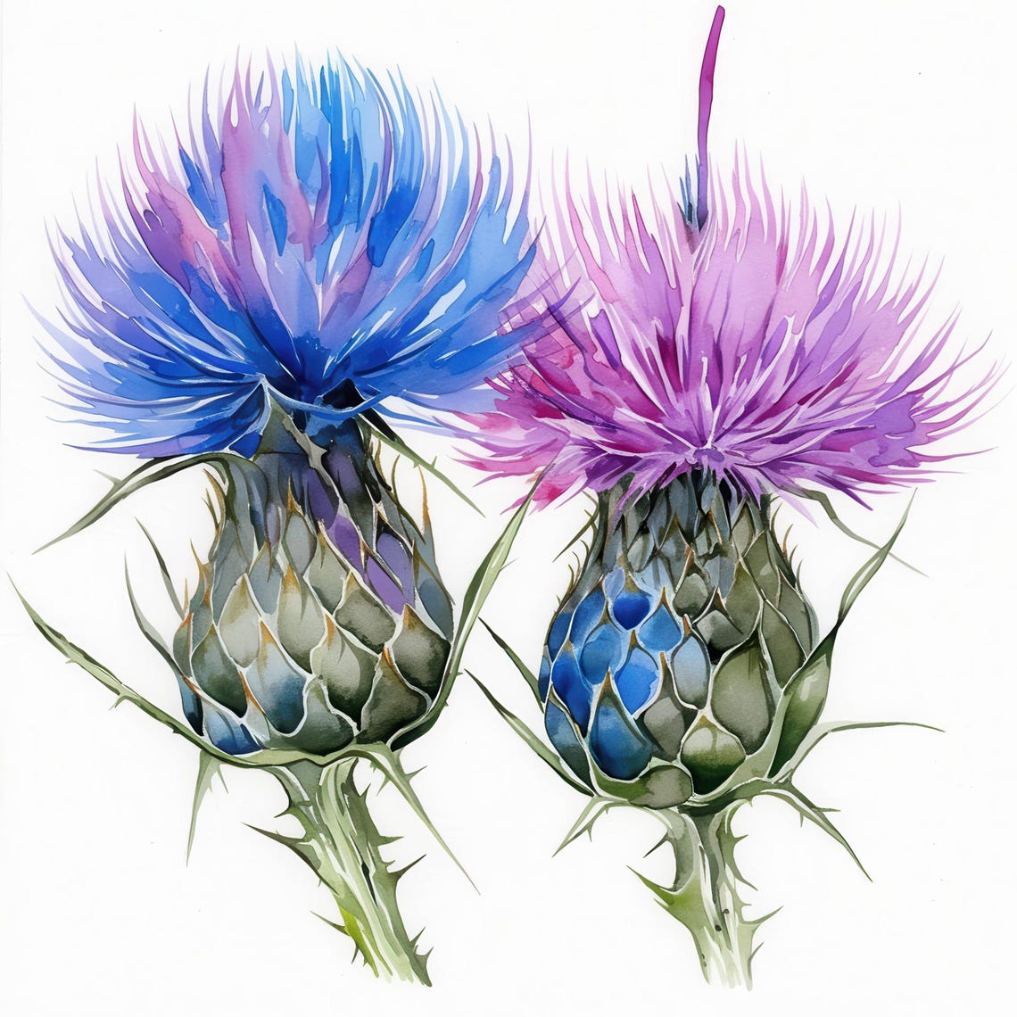 17 Thistle Flower Clipart Bundle, Floral Collection Illustrations ...