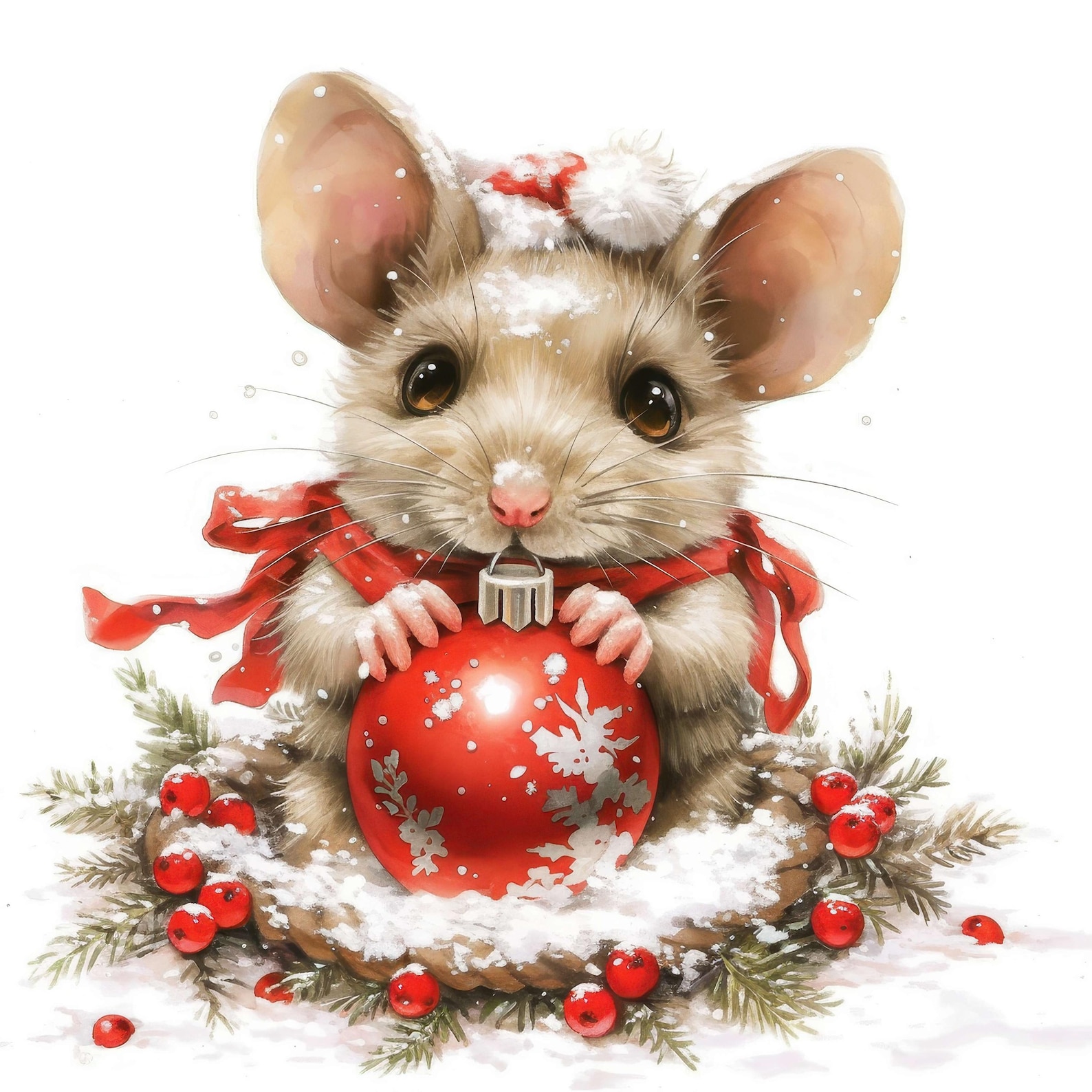 10 Festive Mouse Clipart Set, Christmas Card Illustrations, Printable ...