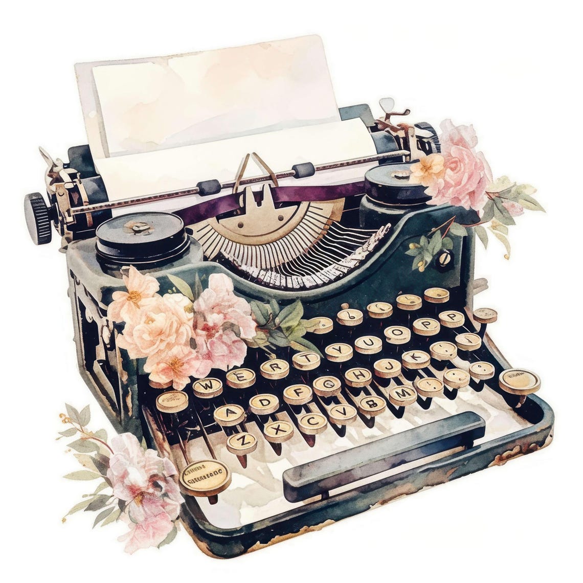18 Vintage Typewriter Clipart, Printable Watercolor Writer Desk Clipart ...