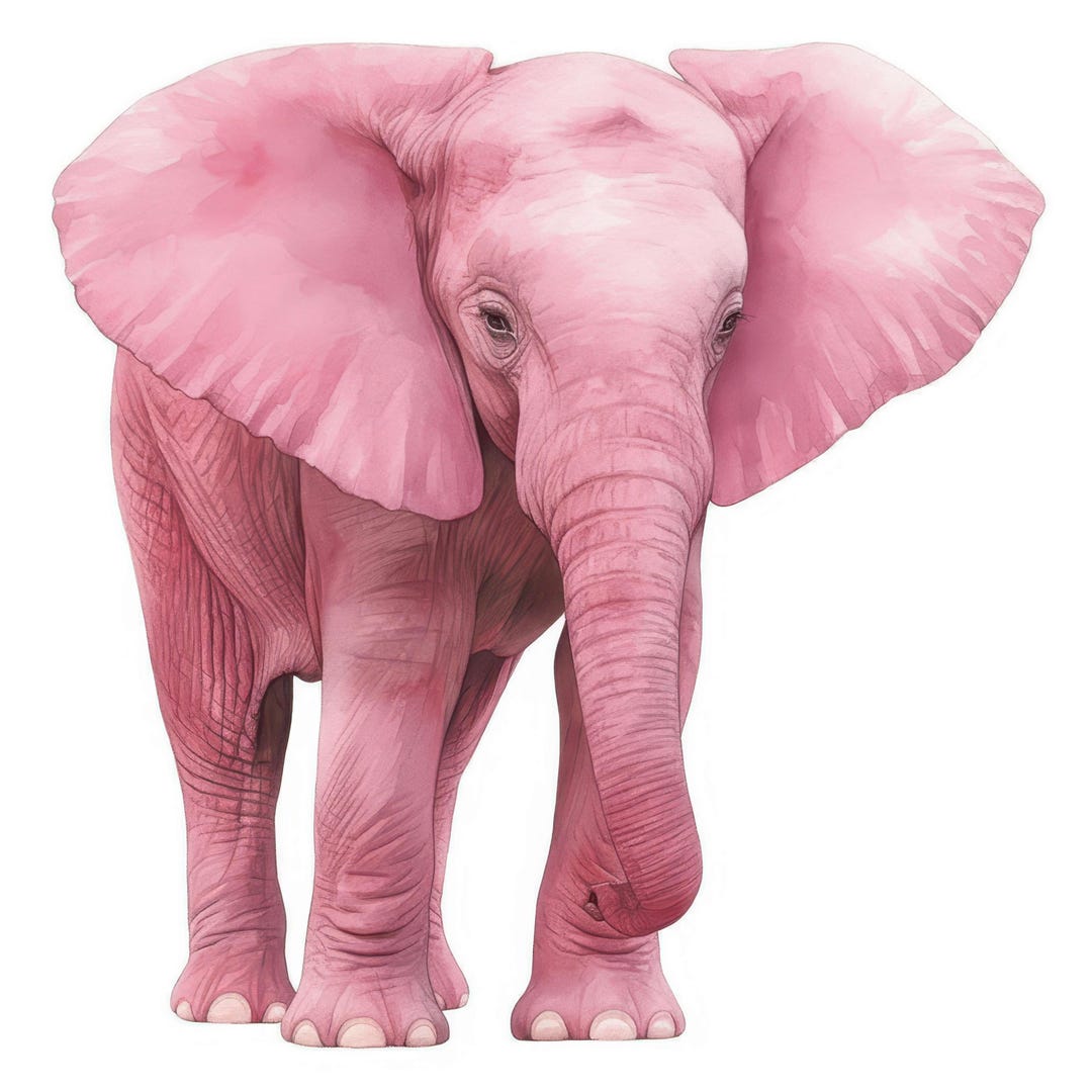 10 Pink Elephant Clipart, Nursery Illustration, Printable Watercolor ...