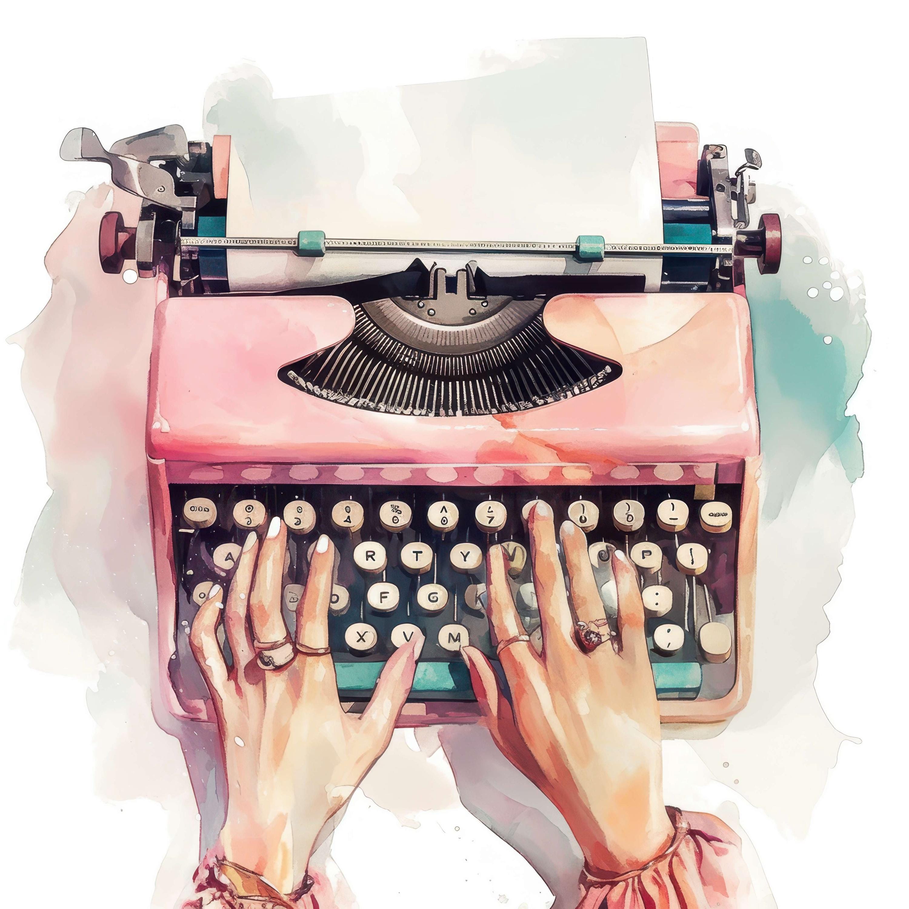 16 Writer Hands Clipart Set, Printable Watercolor Typewriter Clipart ...