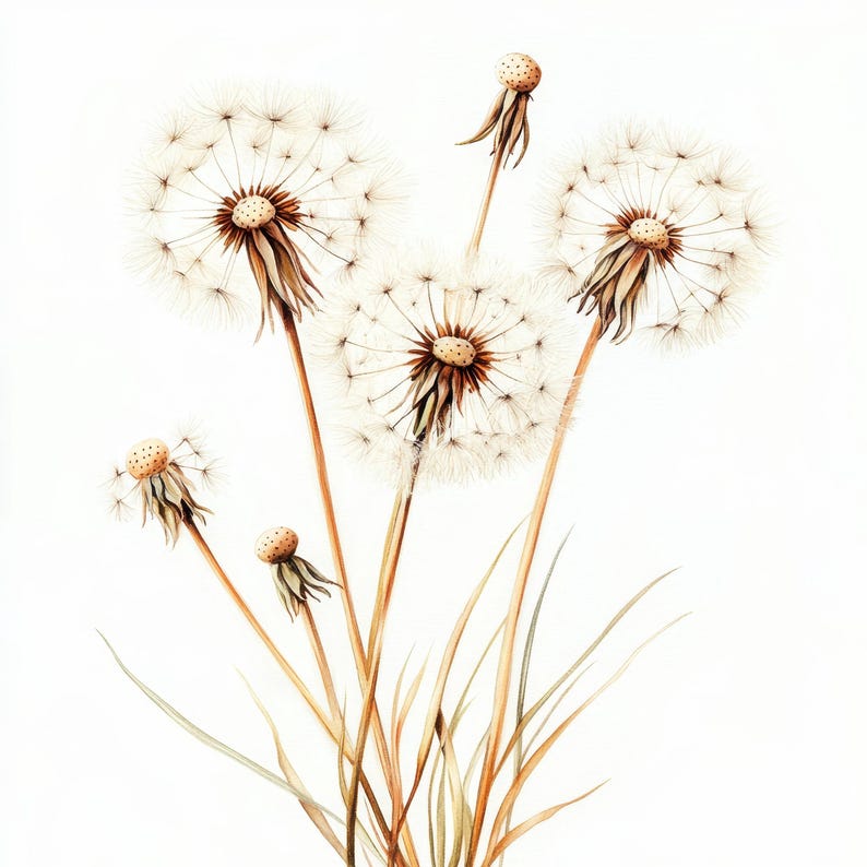 16 Beatiful Dandelion Clipart Bundle, Dandelion Print, Printable ...