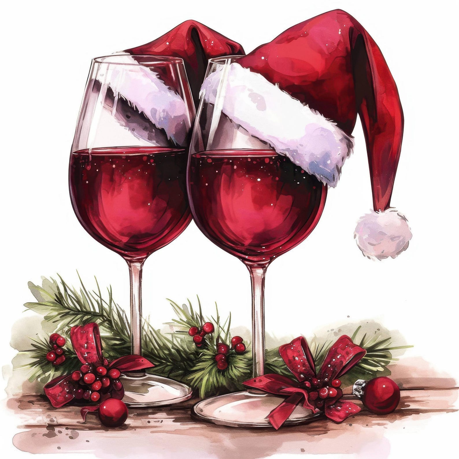 15 Cute Christmas Wine Clipart Bundle, Festive Glasses Images ...