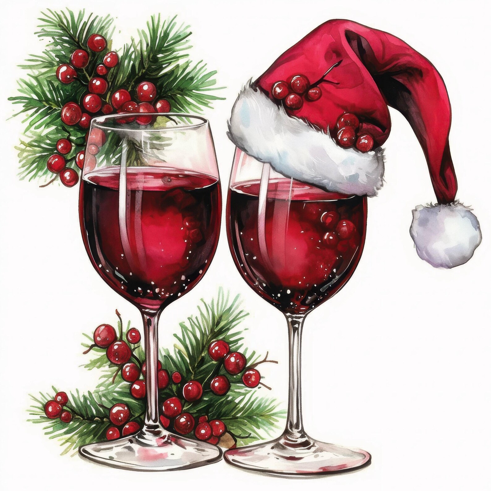 15 Cute Christmas Wine Clipart Bundle, Festive Glasses Images ...