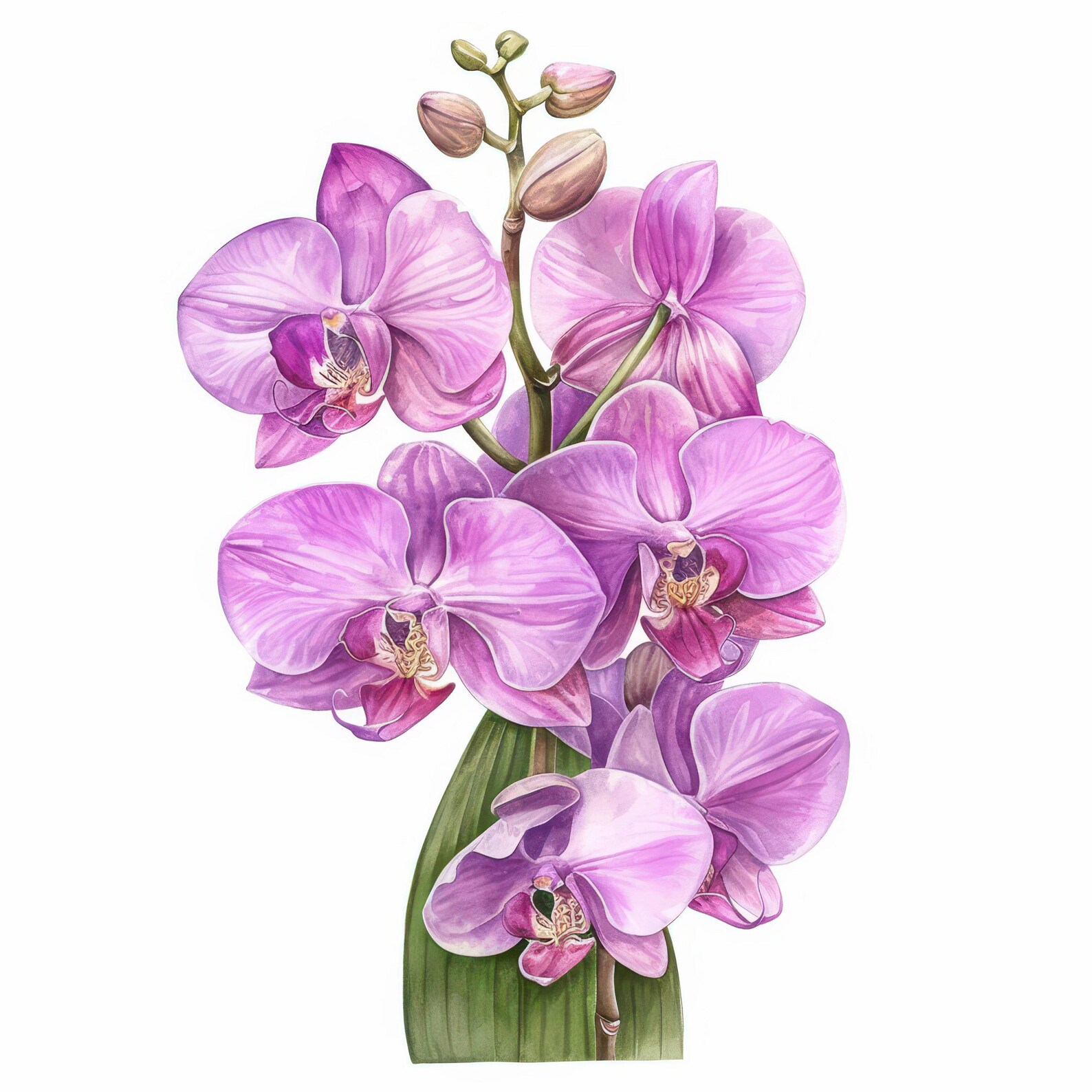 10 Pink Orchids Clipart Bundle, Printable Watercolor Flower Cliparts ...