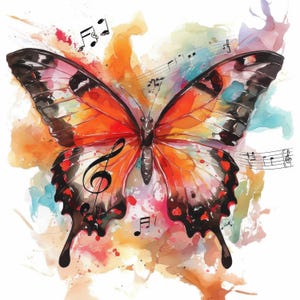 12 Musical Butterflies Clipart Bundle, Musical Print Illustration ...