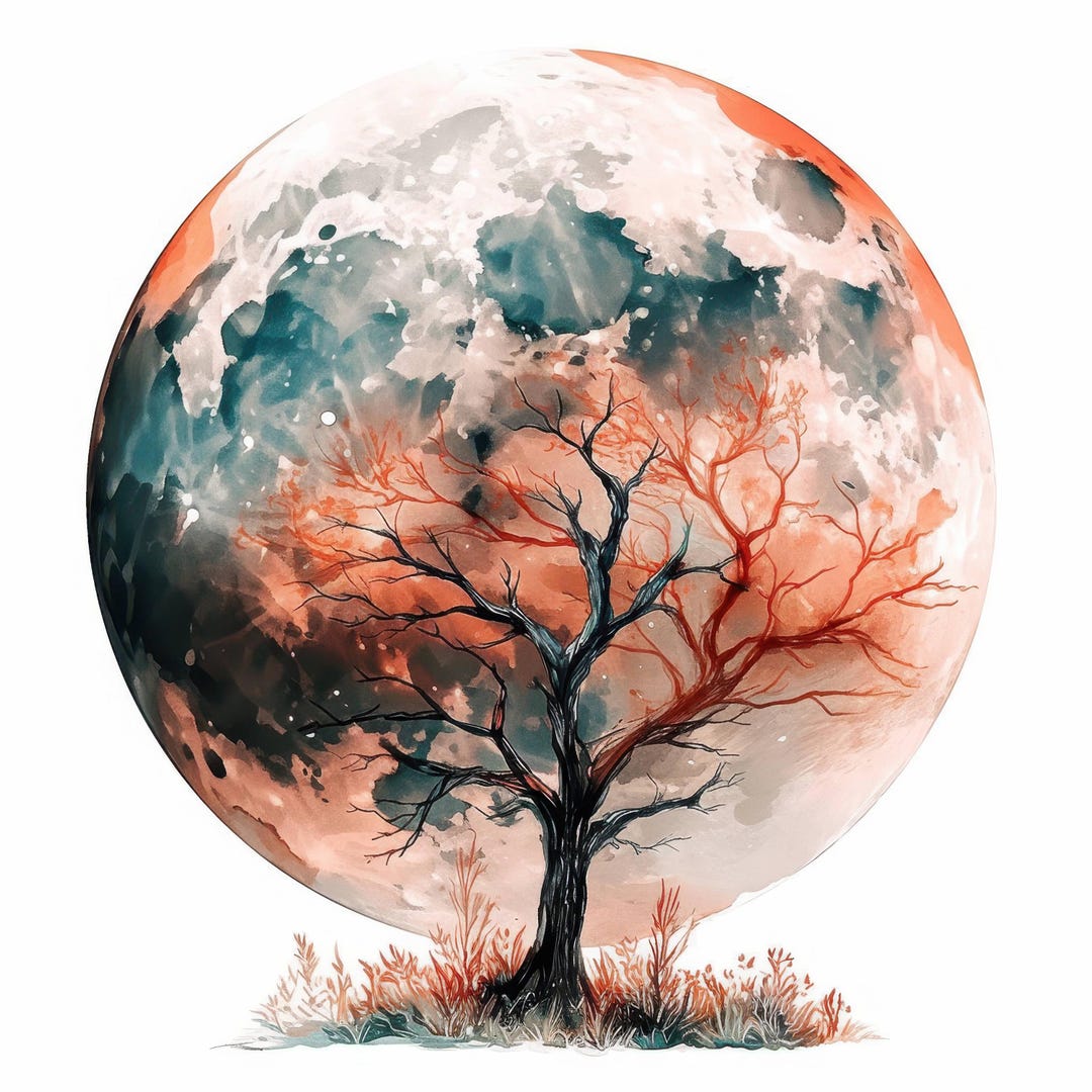 12 Fantasy Red Moon Clipart Bundle, Printable Watercolor Clipart, High ...