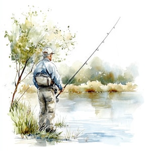 10 Man Fishing Clipart Bundle Set 3, Fisherman Illustration, Printable ...