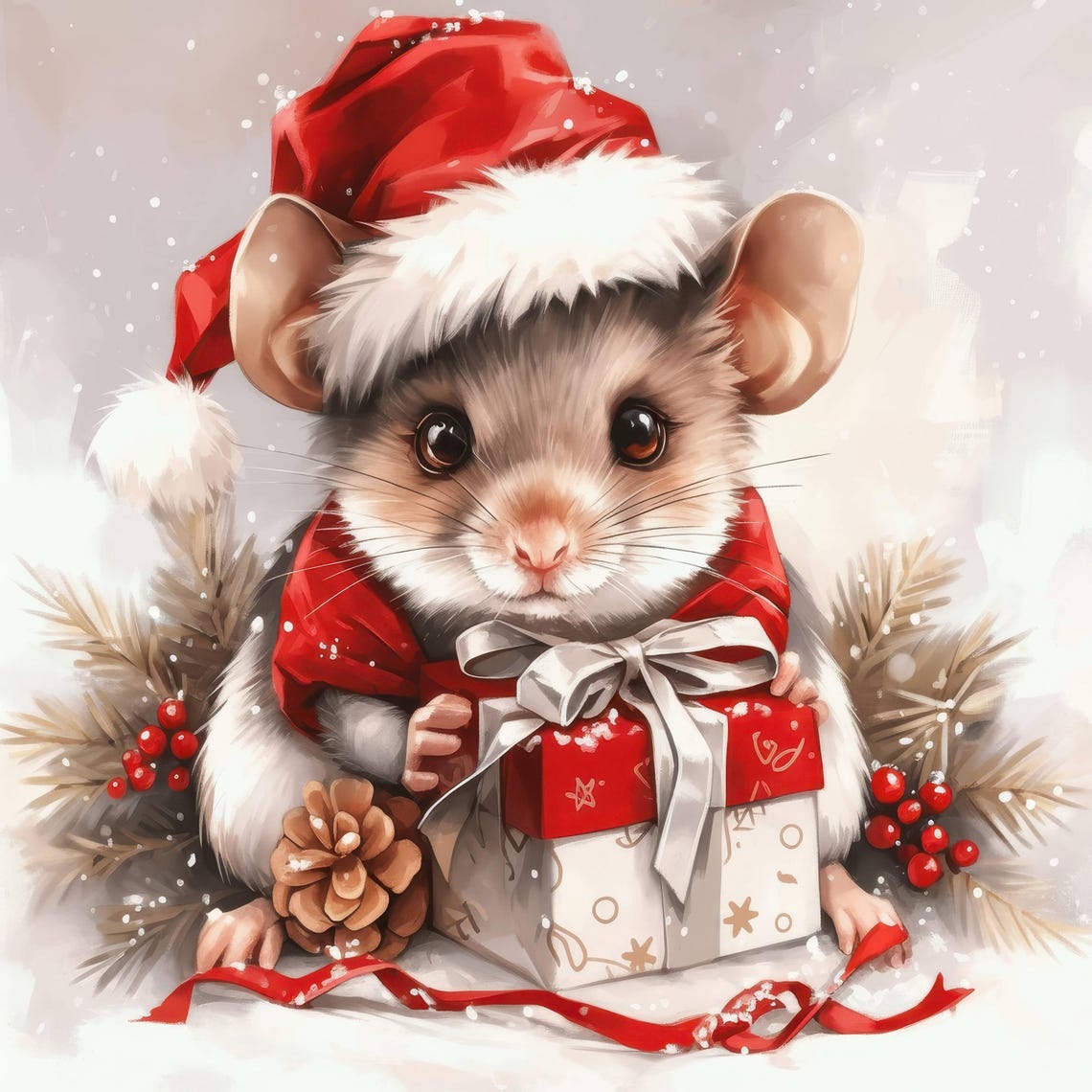 12 Christmas Mouse Clipart Bundle, Festive Mice Prints Illustrations ...