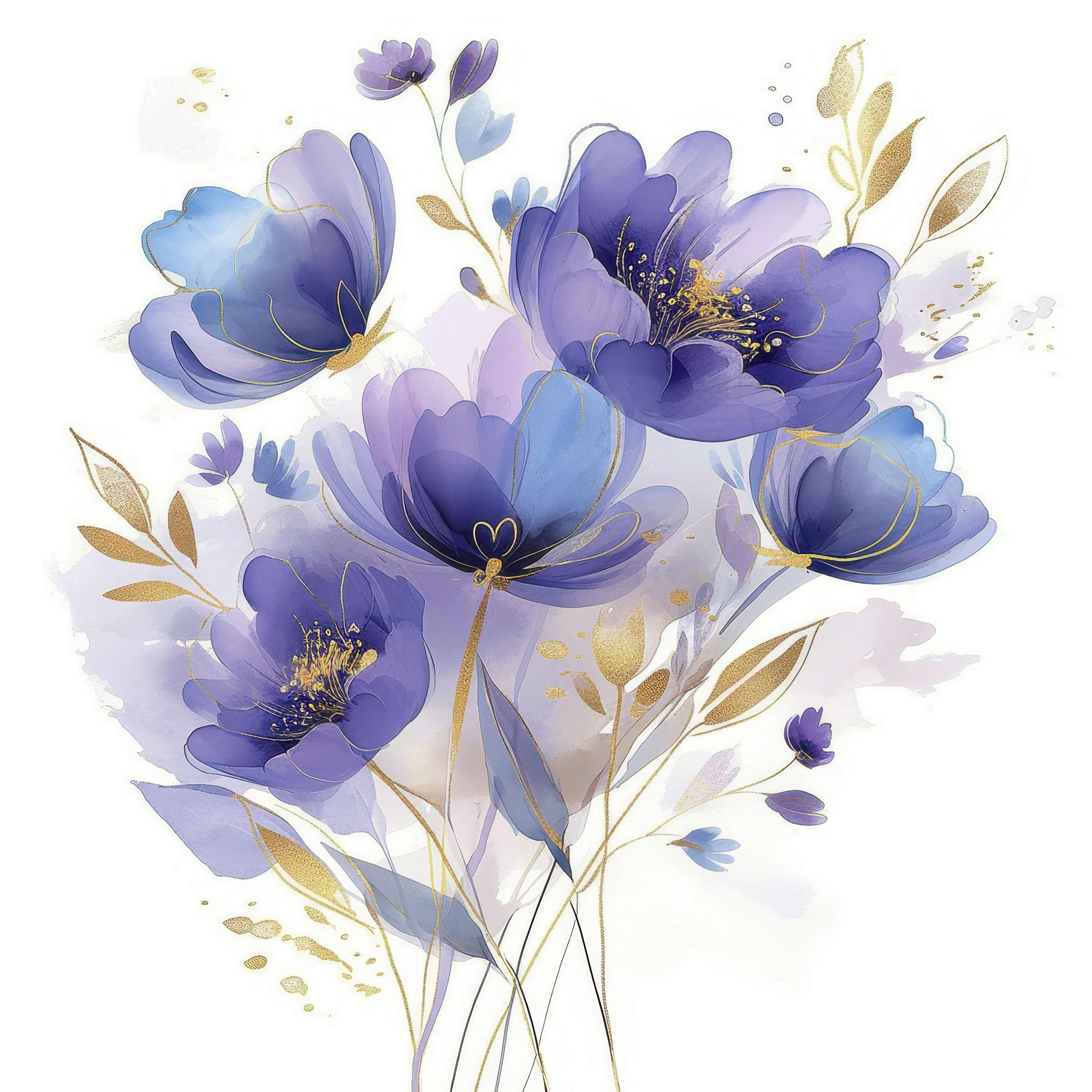 14 Purple Flower Art Clipart Set, Abstract Floral Graphics, Printable ...