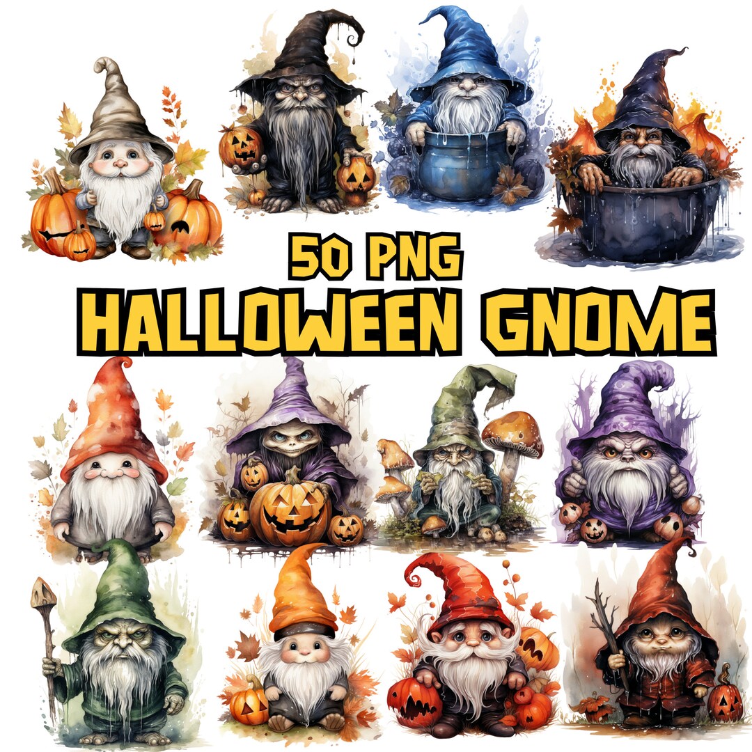 Watercolor Halloween Gnomes Clipart Bundle, Spooky Gnome Illustrations ...
