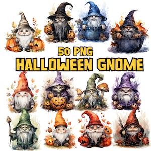 Watercolor Halloween Gnomes Clipart Bundle, Spooky Gnome Illustrations ...