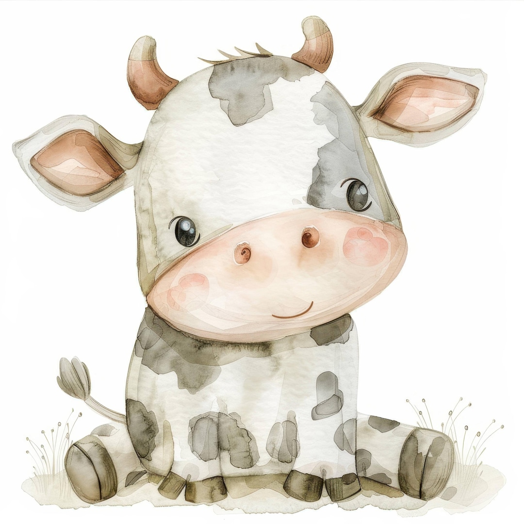15 Kawaii Cute Cow Clipart, Calf Clipart, Printable Watercolor Clipart ...