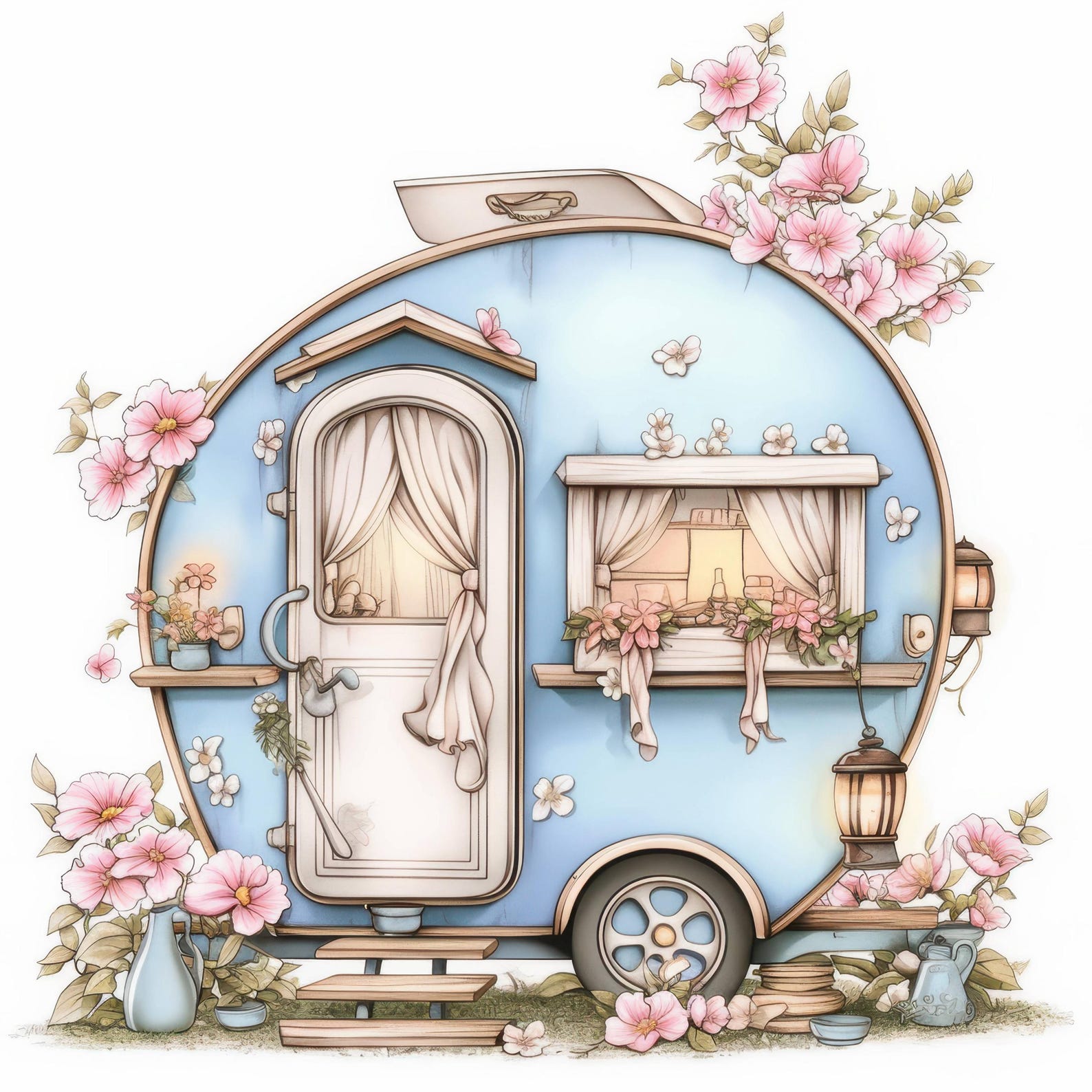 18 Cozy Caravan Clipart Bundle, Camping Images Illustrations, Printable ...