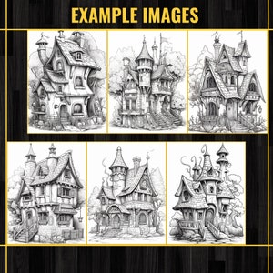 Enchanted Fairy Houses 35 Coloring Page Book, Grayscale House Coloring ...