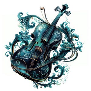 14 Elegant Teal Violin Clipart Bundle, Printable Watercolor ...