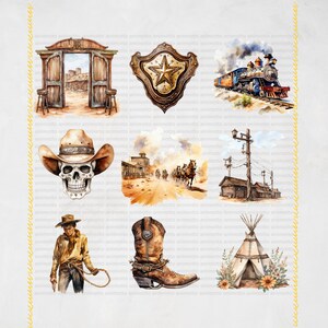 Watercolor Western Clipart Bundle, Wild West PNG Graphics, Cowboy Boots ...