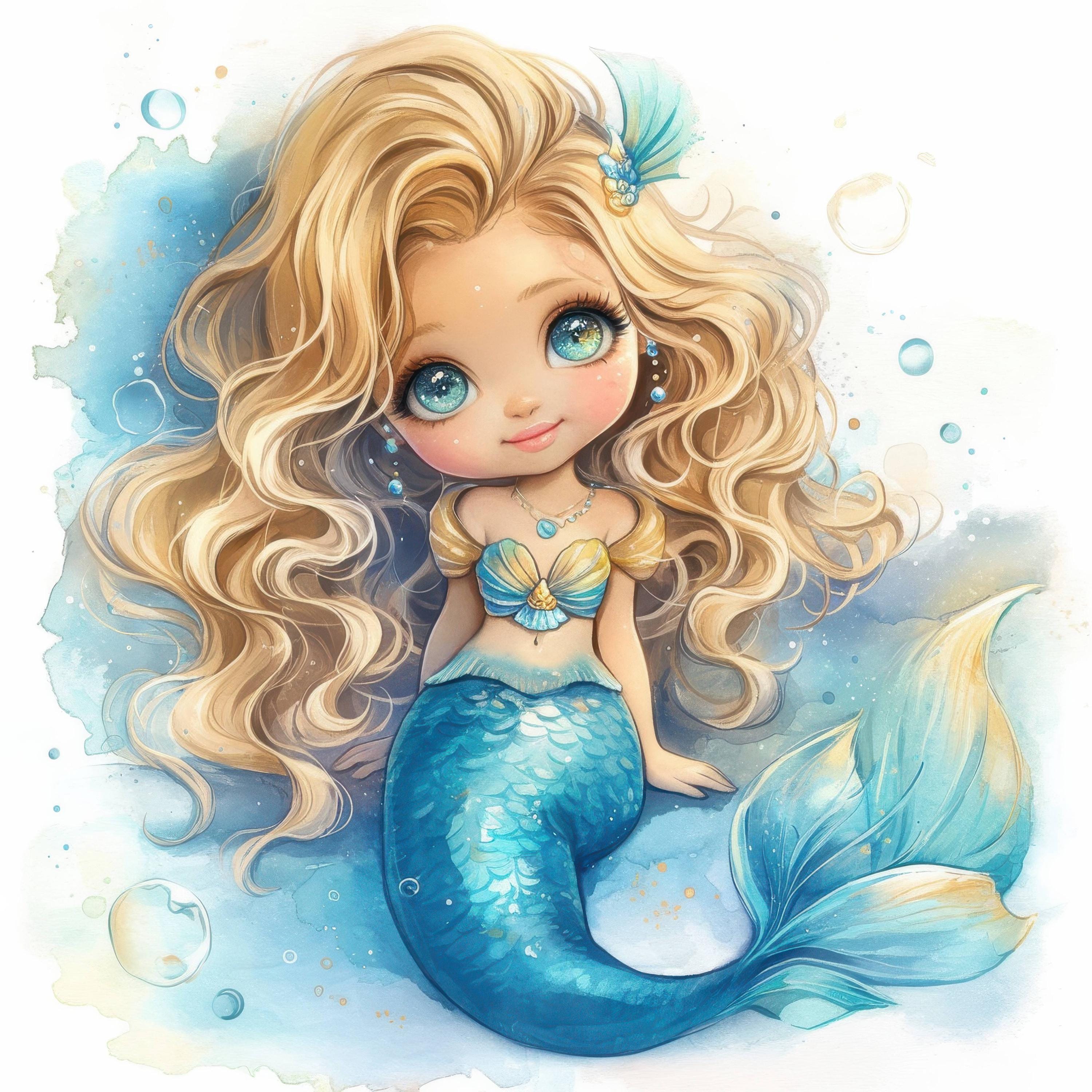 9 Mermaids Clipart Bundle, Printable Watercolor Cute Mermaid Image ...