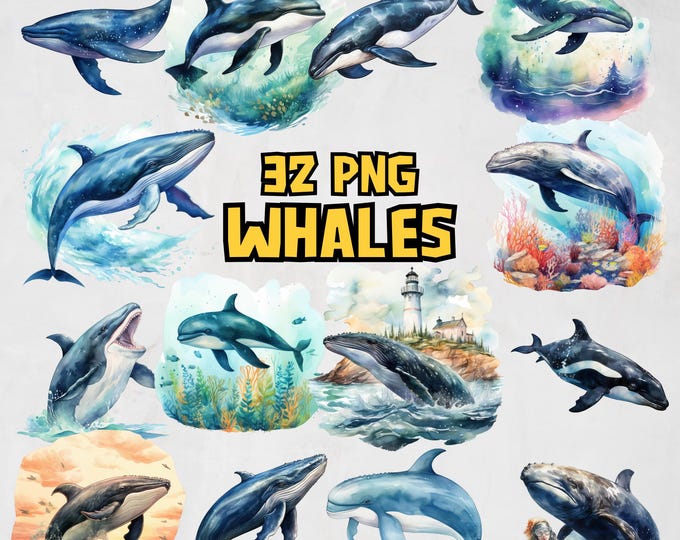 Cute Ocean, Whale Clipart Watercolor Element,whales Clipart, Marine ...