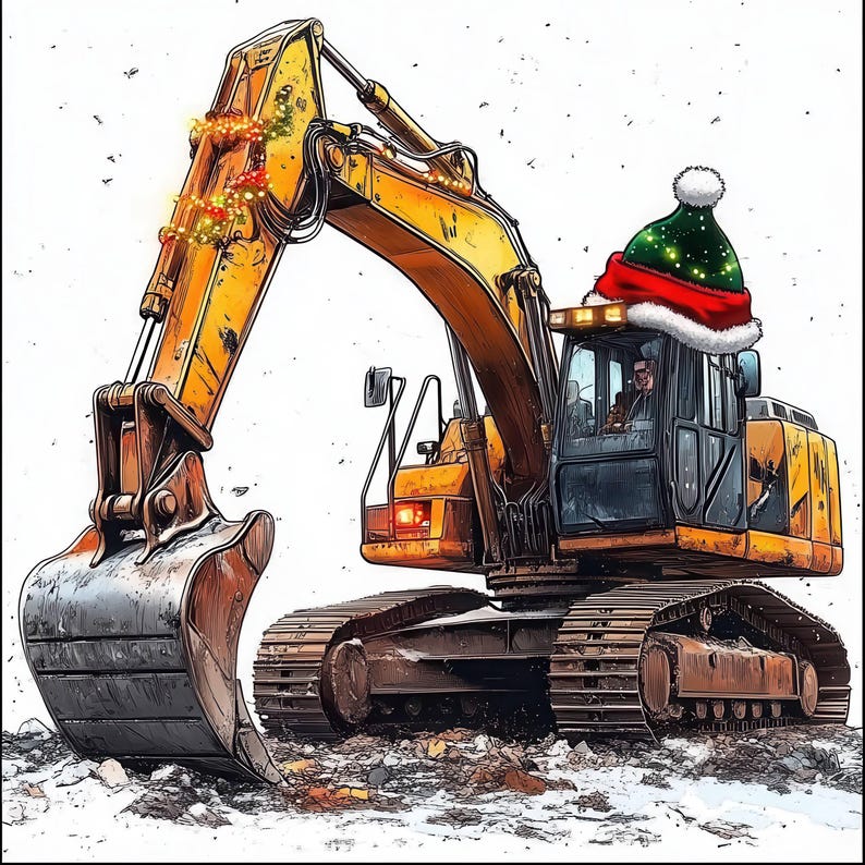 11 Christmas Excavator Clipart Bundle, Construction Truck Images ...