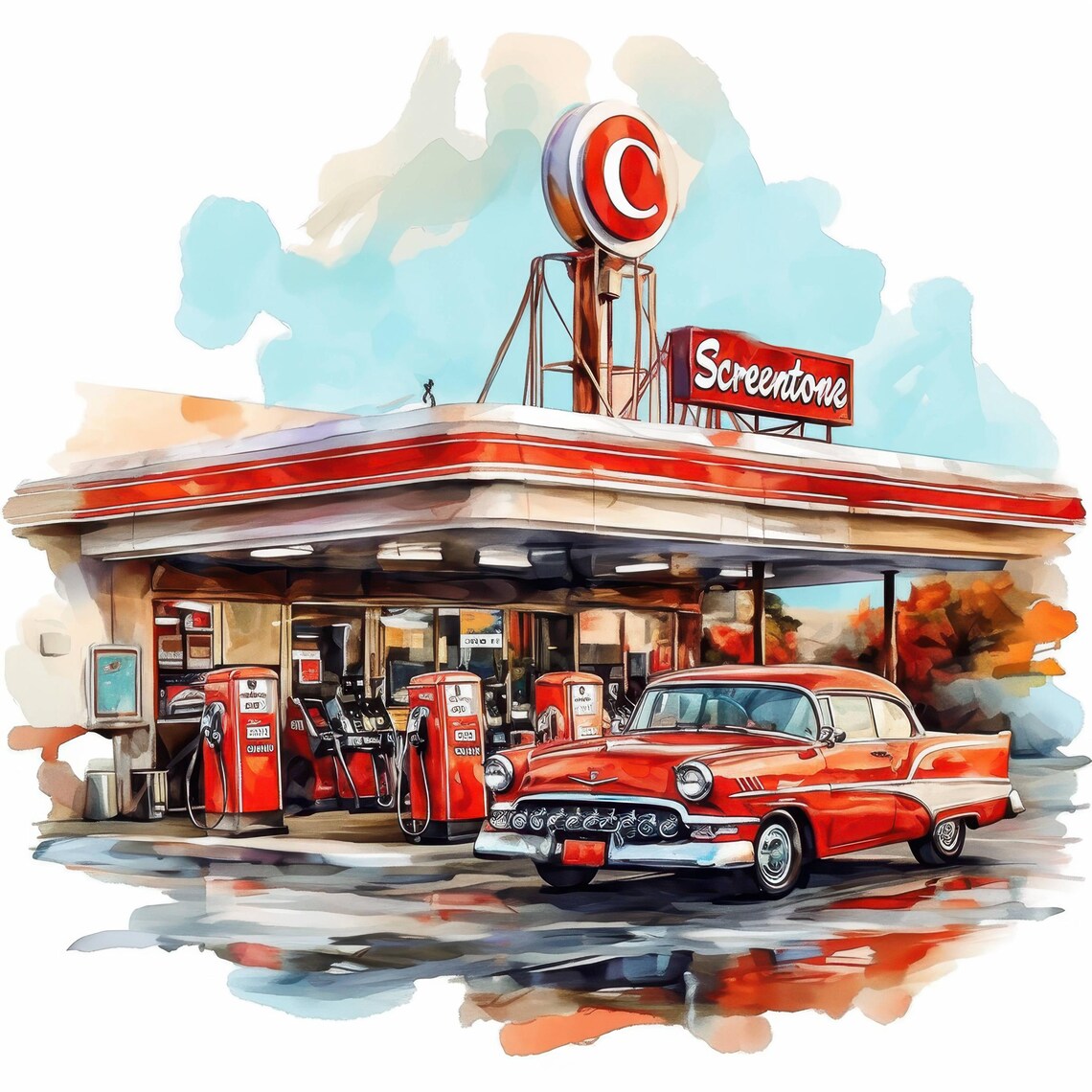 16 Vintage Gas Station Clipart Bundle, Retro Supply Graphics, Printable ...