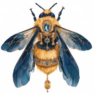 14 Blue Jewelled Bee Clipart, Printable Watercolor Bee Clipart Bee ...