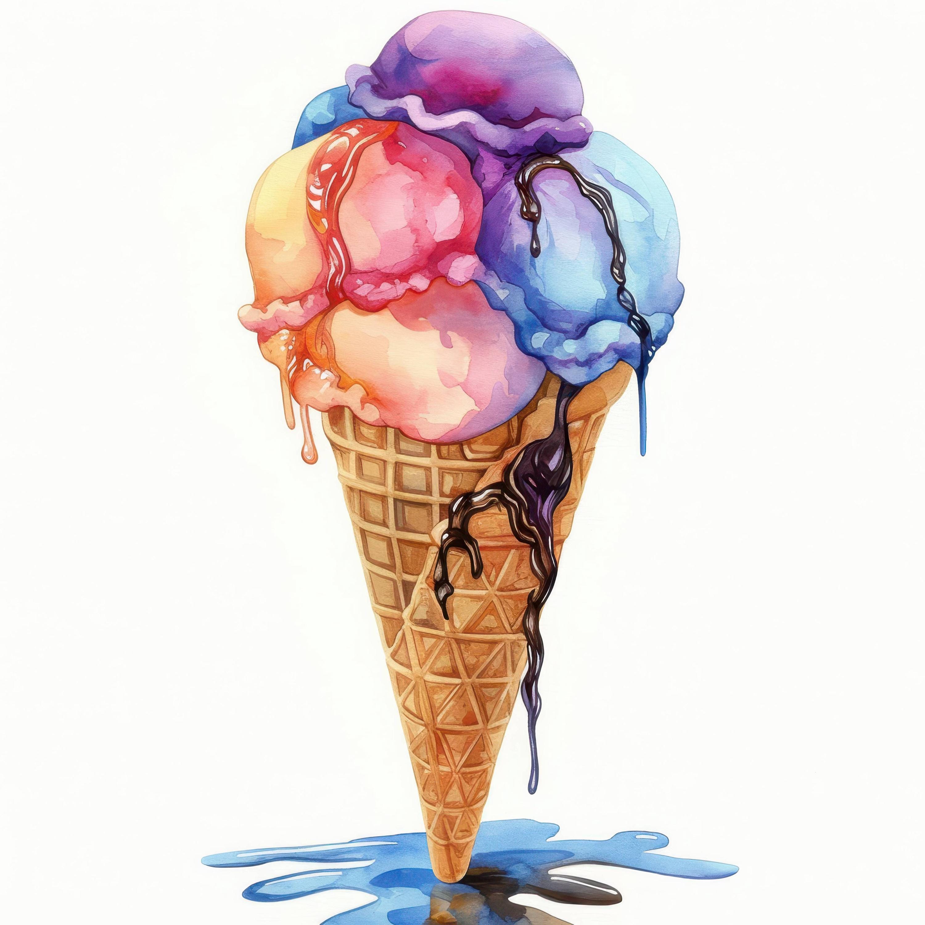 15 Colorful Ice Cream Conets Clipart Bundle, Summer Illustration ...