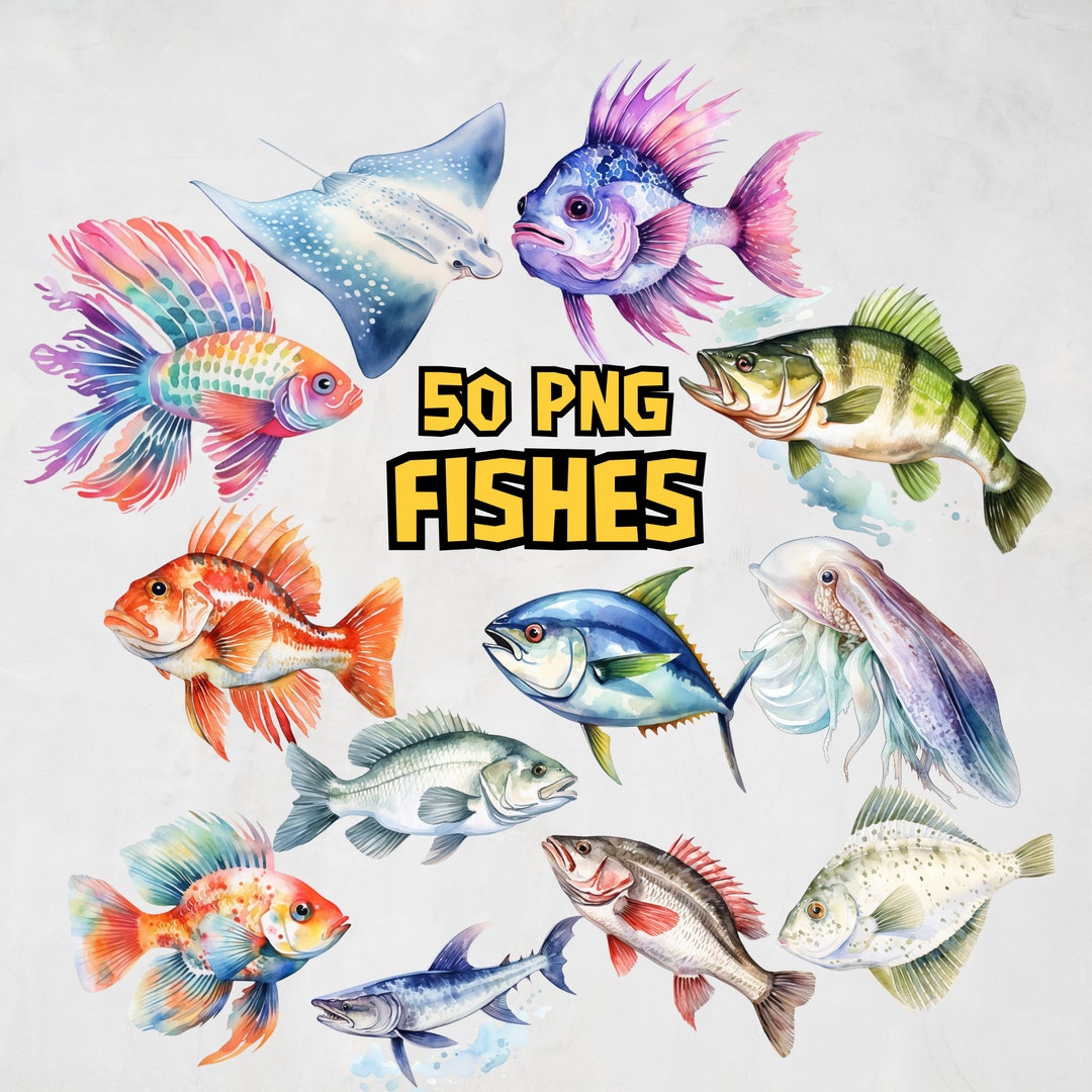 Watercolor Fishes Clipart Bundle Underwater Animals Clipart Set, Sea ...