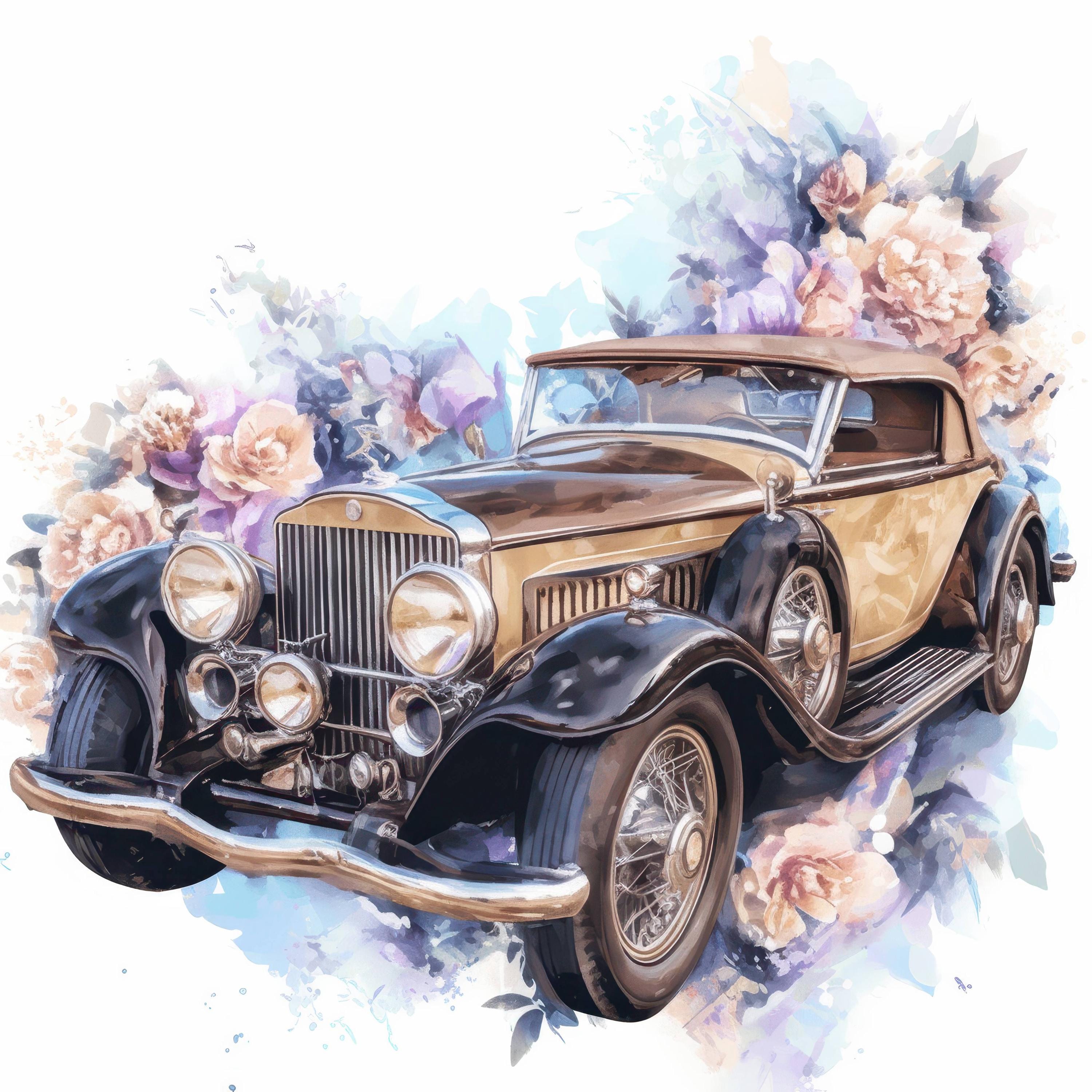 10 Victorian Vintage Car Printable Watercolor Clipart , Old Print ...