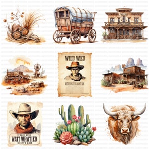 Watercolor Western Clipart Bundle, Wild West PNG Graphics, Cowboy Boots ...
