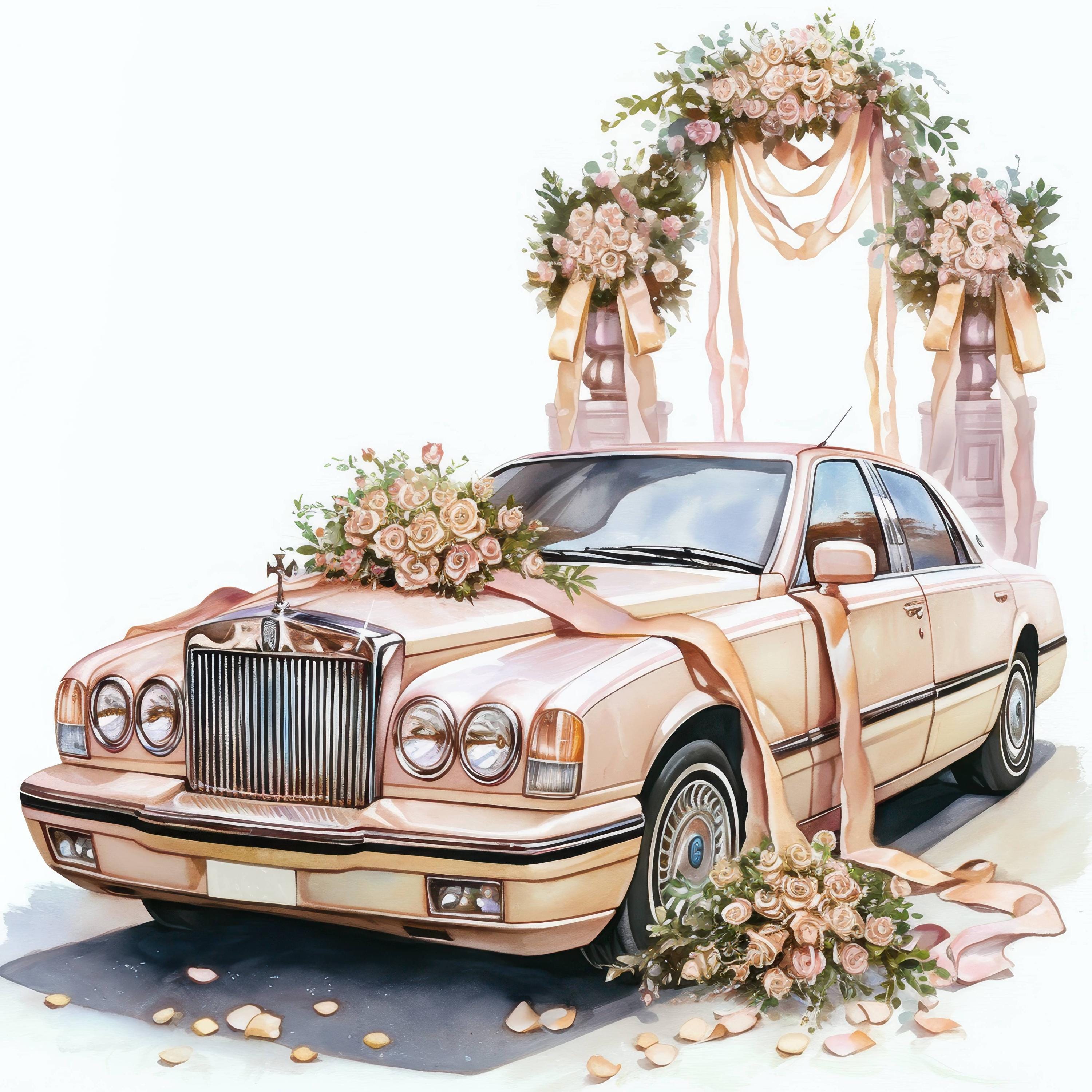10 Wedding Limousine Clipart Bundle, Elegant Wedding Illustration ...