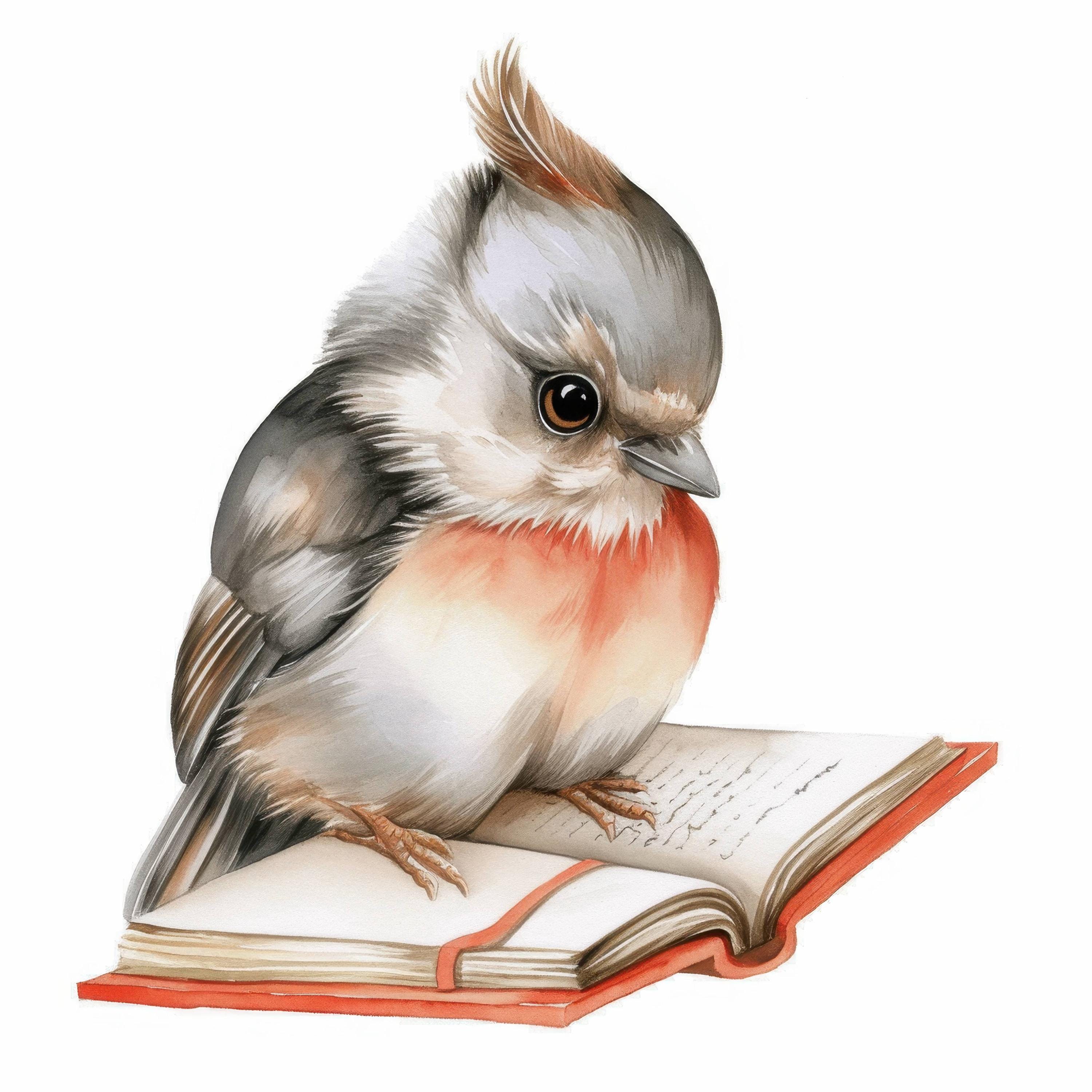 12 Bird Reading Book Clipart Set, Whimsical Illustrations, Printable ...