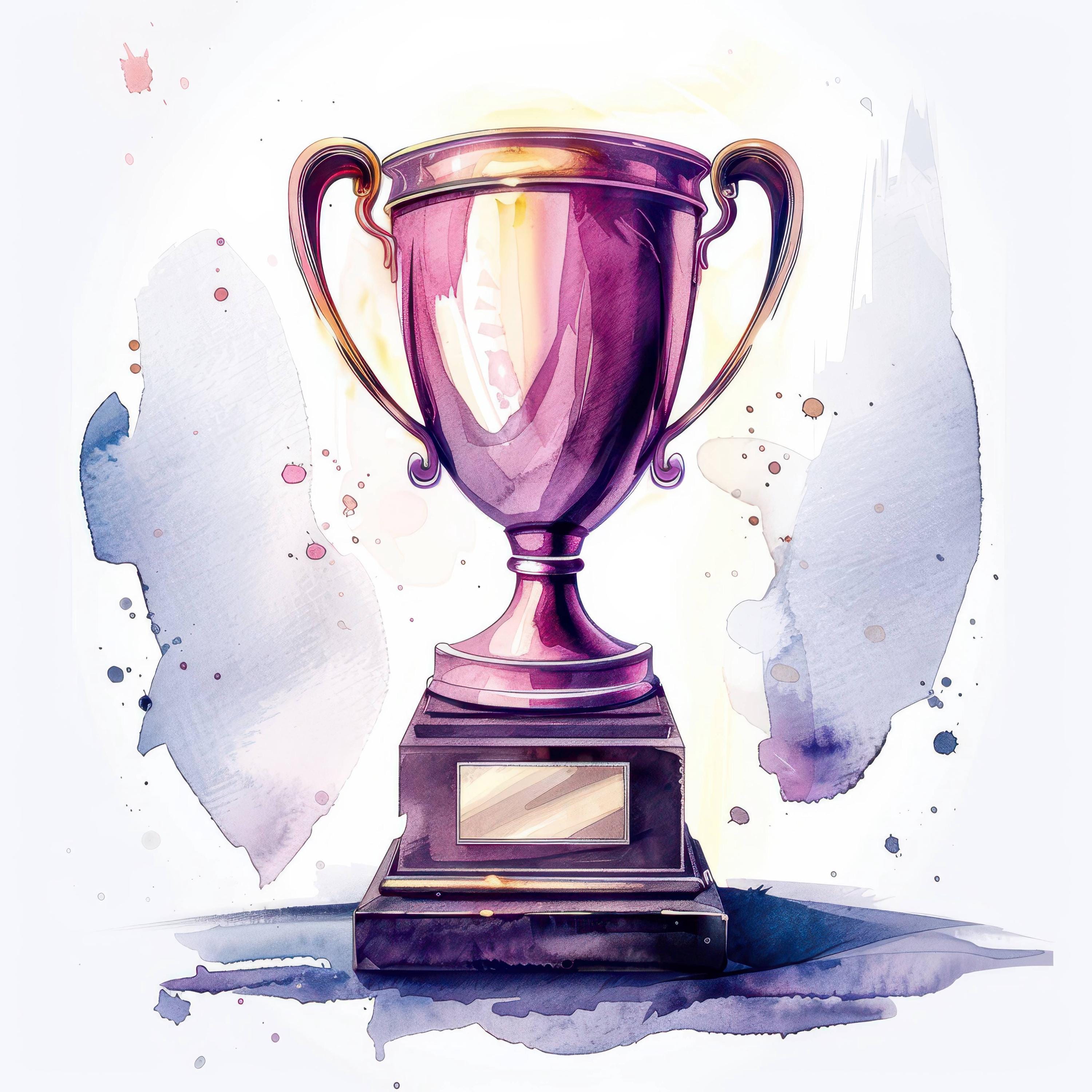 15 Purple Winner Trophy Clipart Bundle, Printable Watercolor Clipart ...