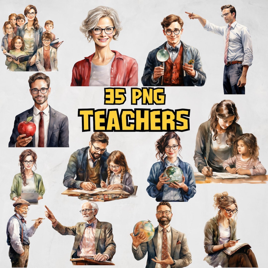 Watercolor Teacher Clipart Bundle, Back to School Clipart Illustrations ...