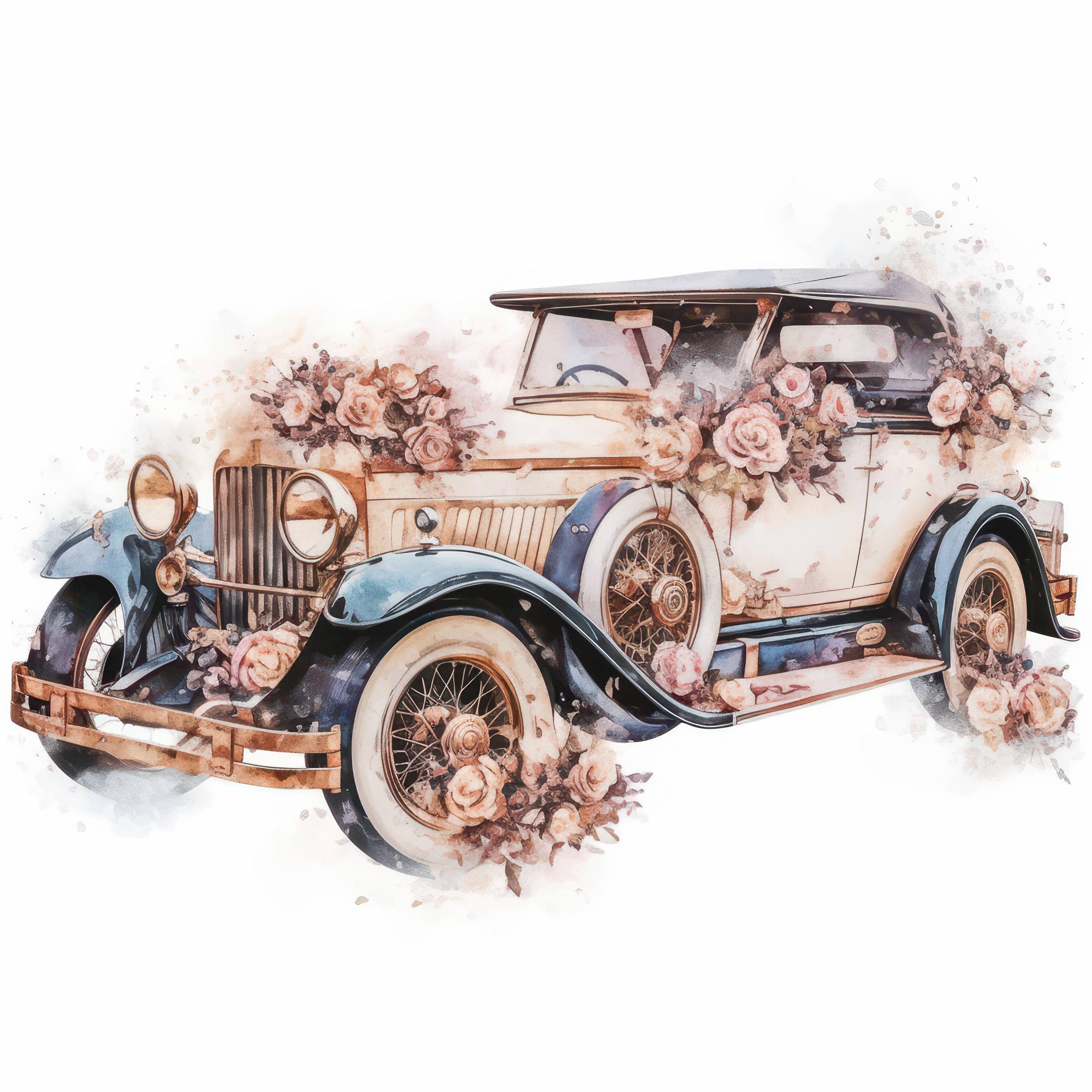 10 Victorian Vintage Car Printable Watercolor Clipart , Old Print ...